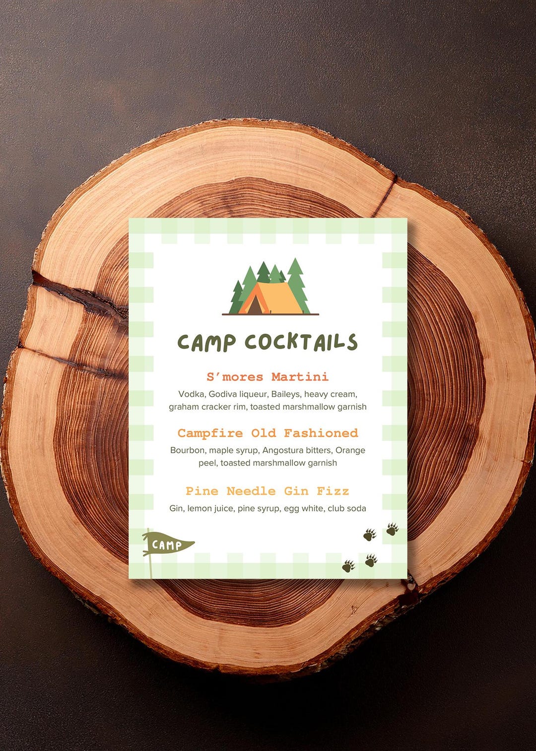 Camp Theme Bar Menu Digital Download | Printable Menu | 8.5”x11” - Etsy