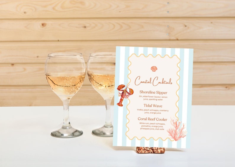 Coastal Bar Menu Digital Download | Beach-themed Printable Menu ...