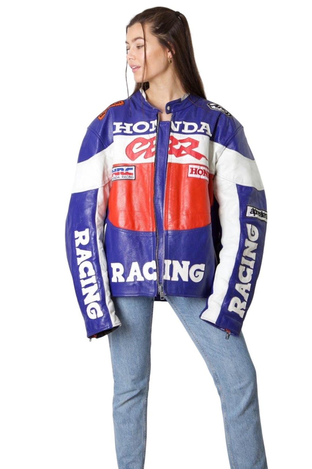 Vintage Honda Racing Leather Jacket Men Retro Racing Jacket Genuine ...