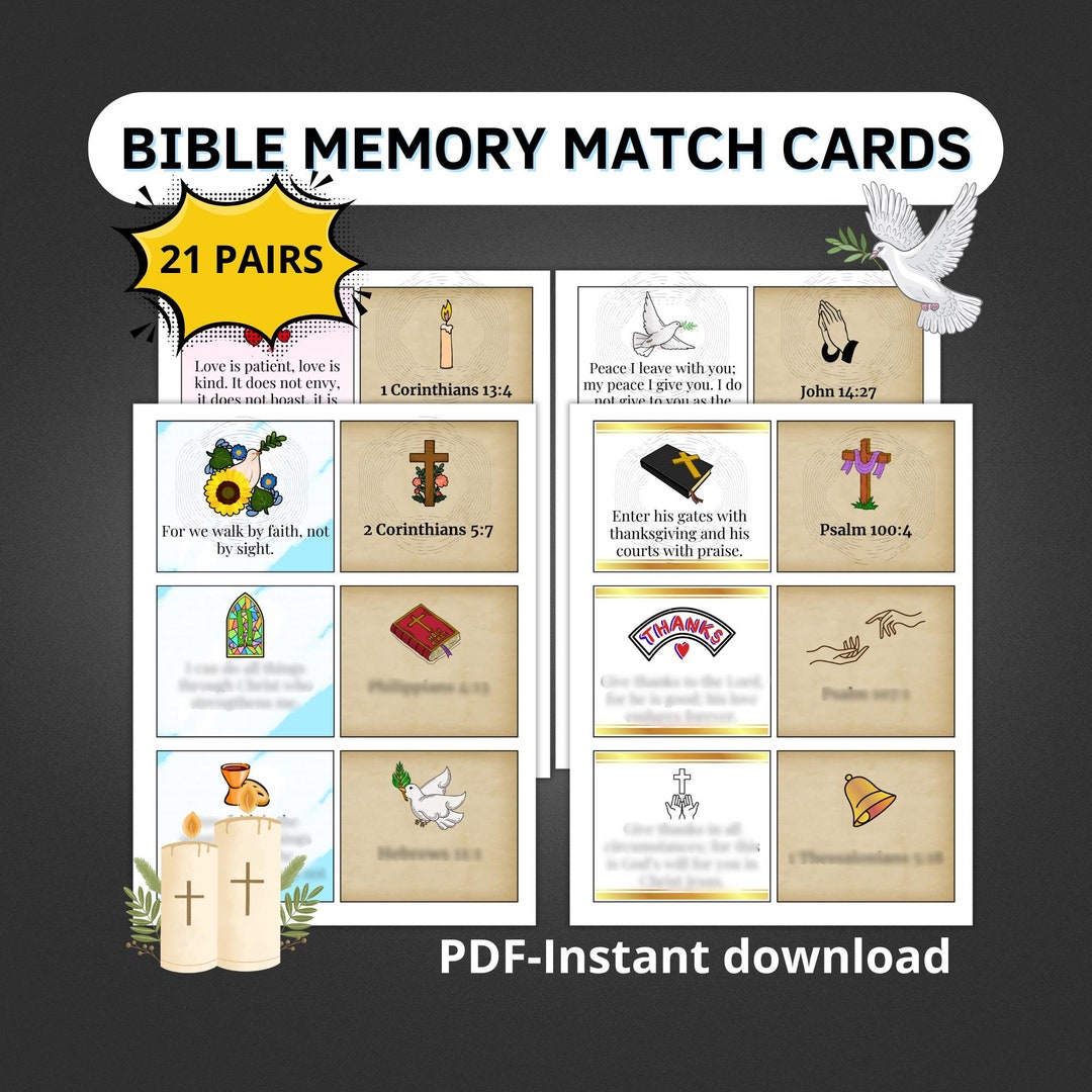 Bible Memory Match Game Cards Christian Learning Religious Preschool ...
