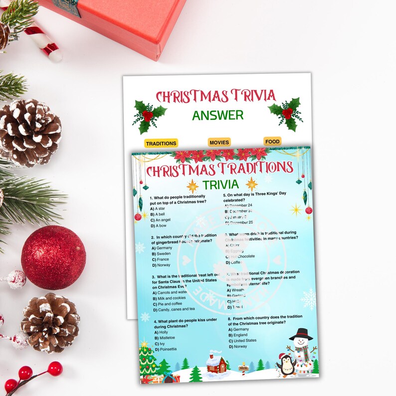 Christmas Trivia Game Printable Holiday Party Games Christmas Family ...