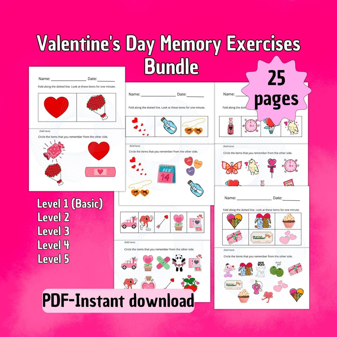Valentine's Day Memory Exercises Bundle Family Game Night Valenty ...