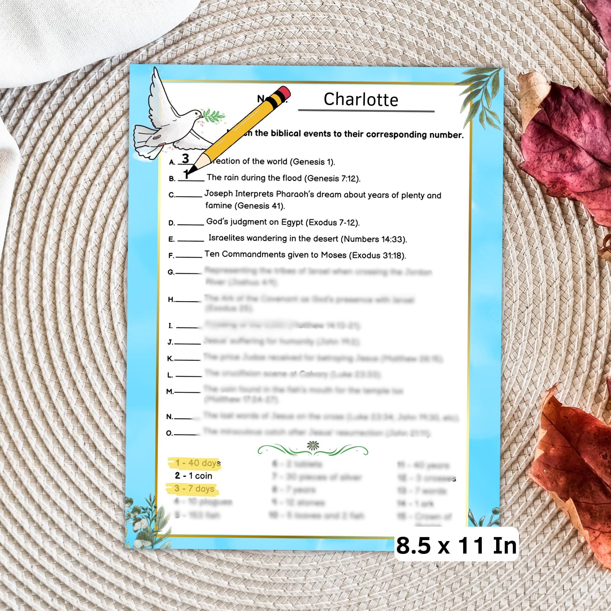 Biblical Match Activity Bible Worksheets for Adults Knowledge Christian ...