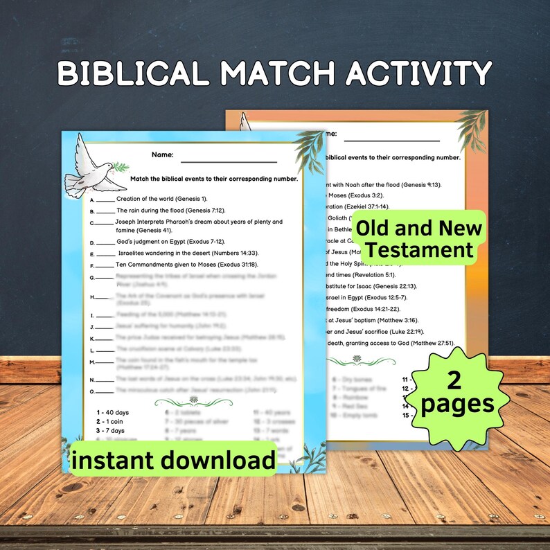 Biblical Match Activity Bible Worksheets for Adults Knowledge Christian ...