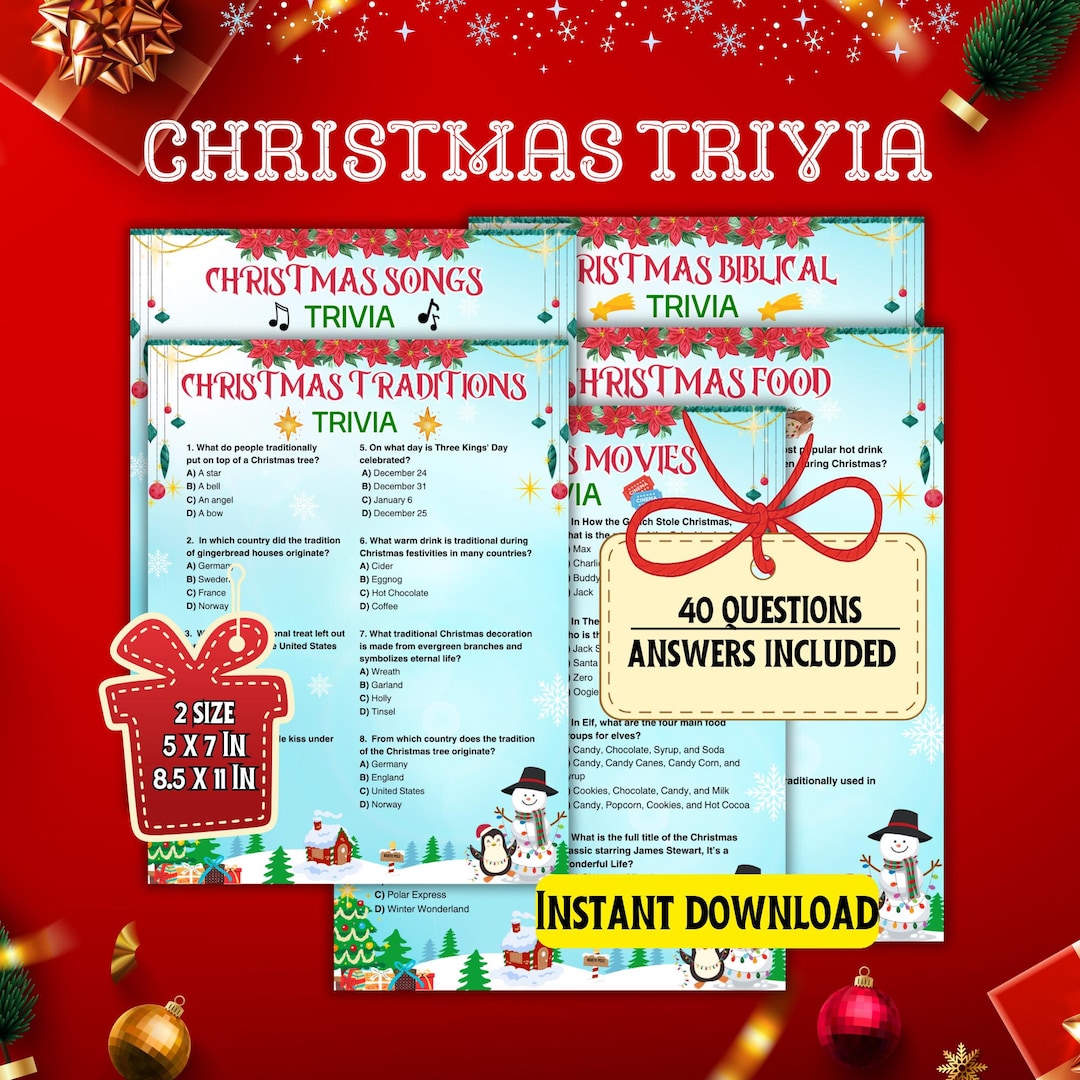 Christmas Trivia Game Printable Holiday Party Games Christmas Family ...