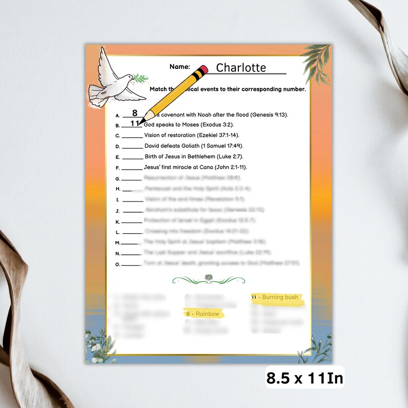 Biblical Match Activity Bible Worksheets for Adults Knowledge Christian ...