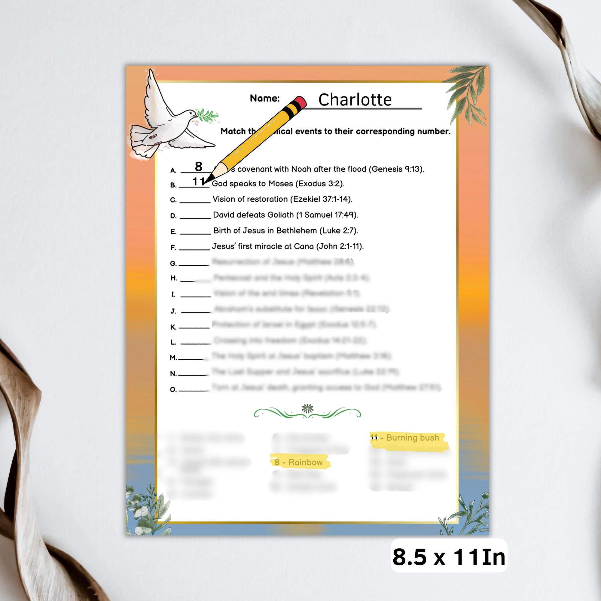 Biblical Match Activity Bible Worksheets for Adults Knowledge Christian ...