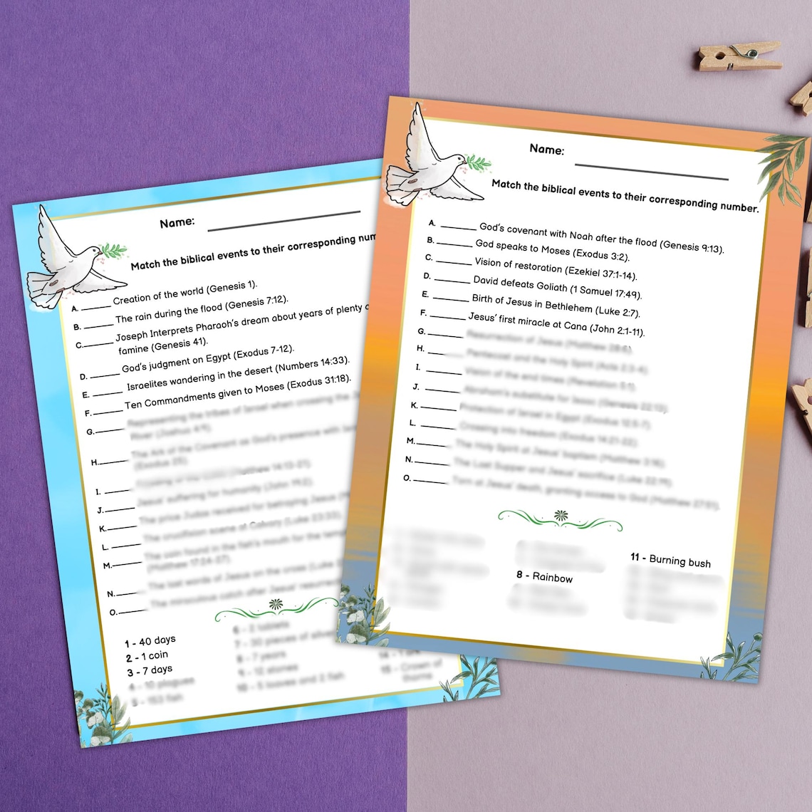 Biblical Match Activity Bible Worksheets for Adults Knowledge Christian ...