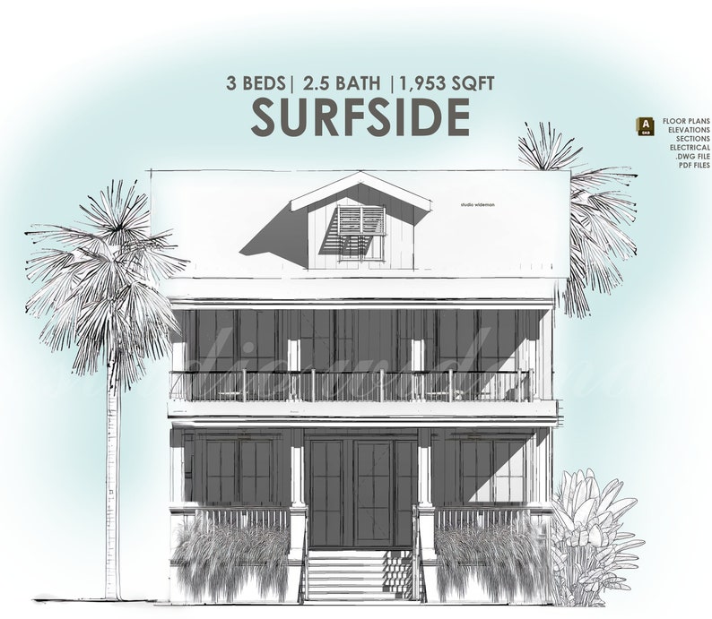 Coastal House Plan – 2035 Sq Ft – 3-story Raised Home – 3 Bed 2.5 Bath ...