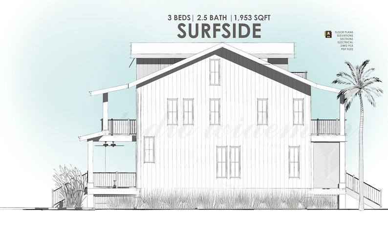 Coastal House Plan – 2035 Sq Ft – 3-story Raised Home – 3 Bed 2.5 Bath ...