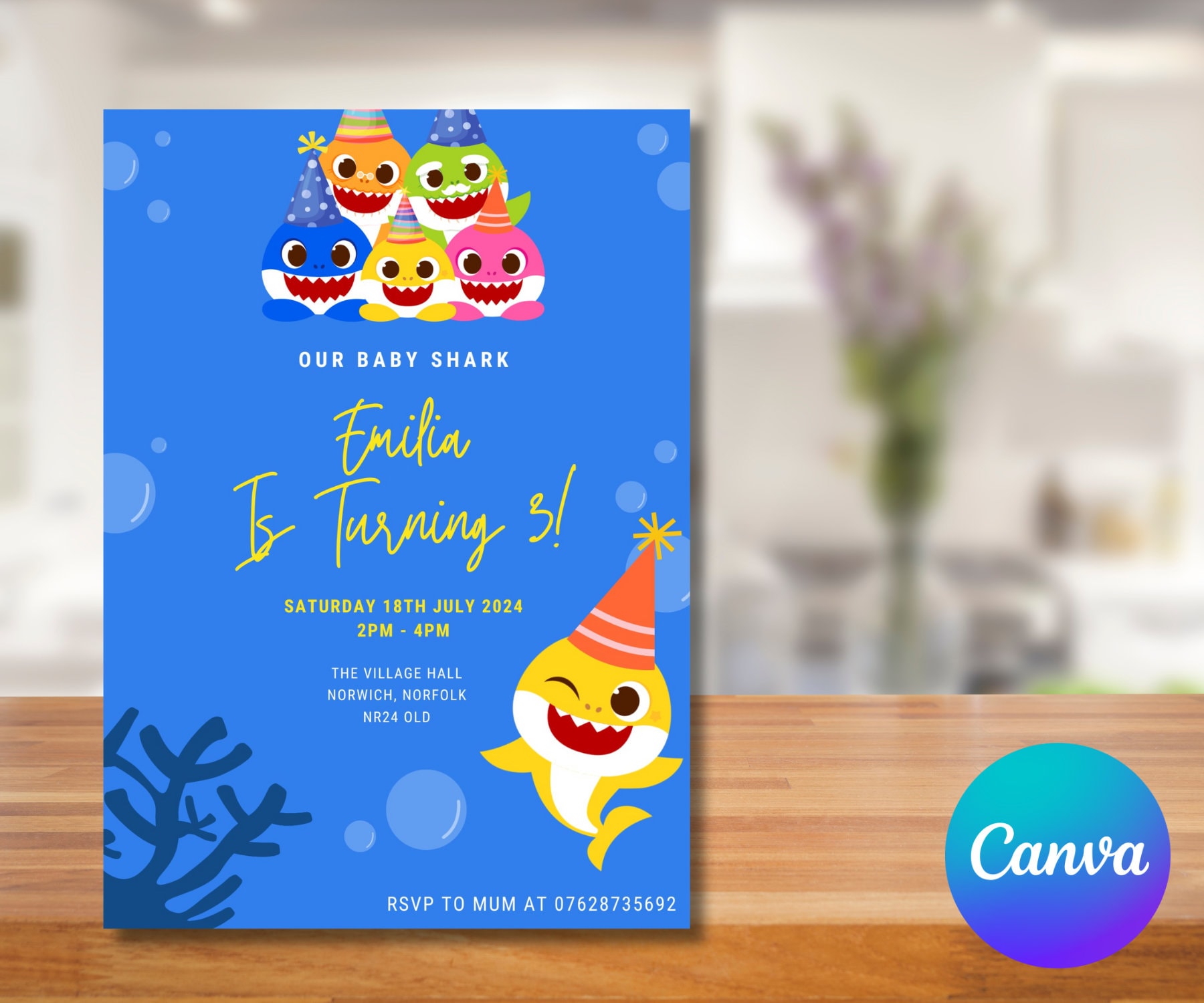 Baby Shark Party Invitation Editable Download Canva - Etsy