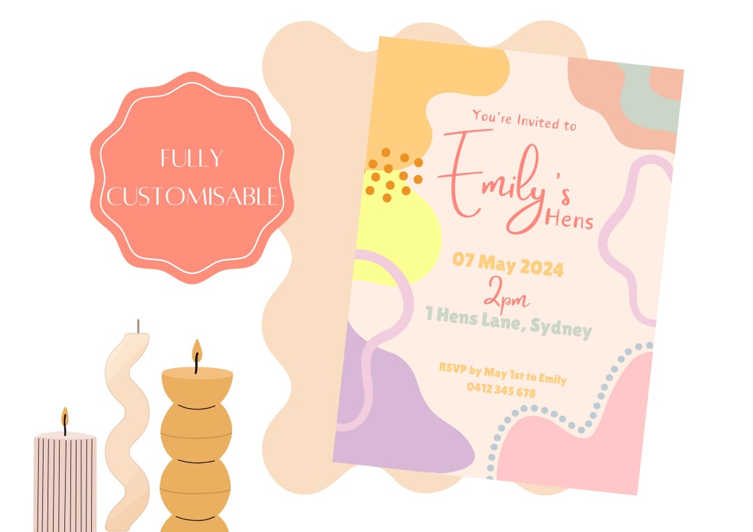 Printable EDITABLE Colourful Wavy Bridal Hens Invitation Template. - Etsy