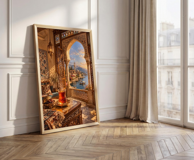 Turkish Tea Window Art Print – Mediterranean Coastal View, Middle ...