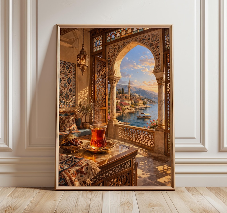 Turkish Tea Window Art Print – Mediterranean Coastal View, Middle ...