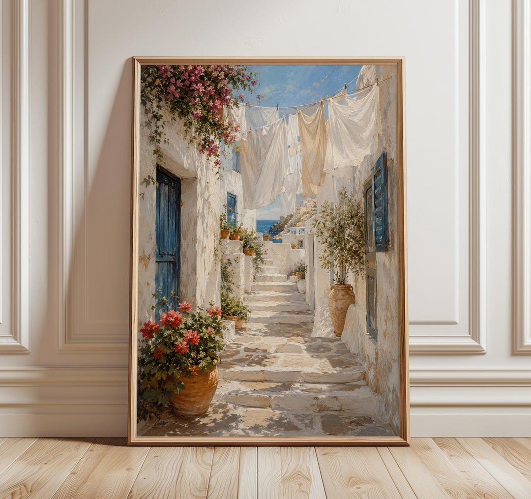 Mediterranean Laundry Alley Wall Art, Greek Island Coastal Village ...