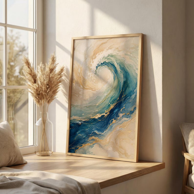 Ocean Wave Wall Art, Coastal Blue Abstract Art, Beach House Decor ...