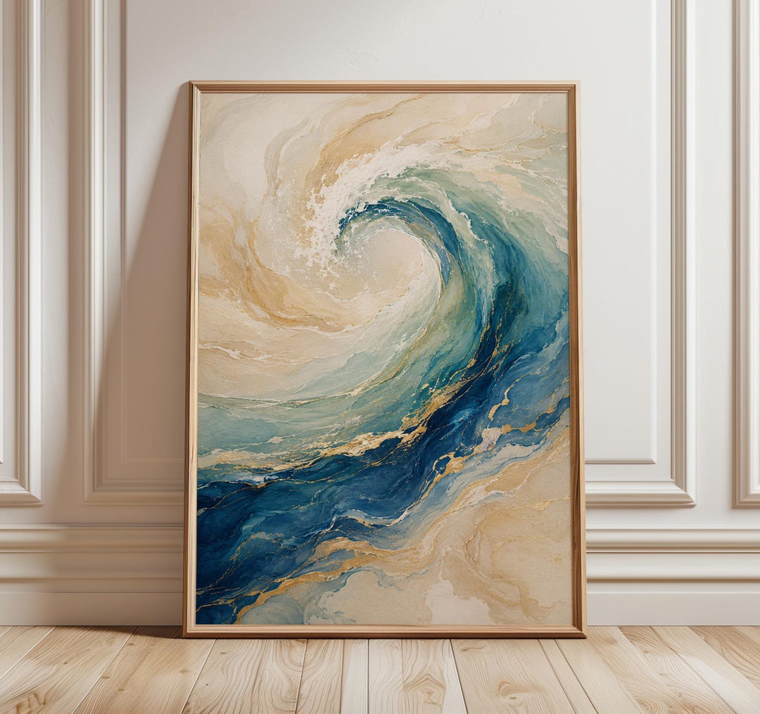 Ocean Wave Wall Art, Coastal Blue Abstract Art, Beach House Decor ...