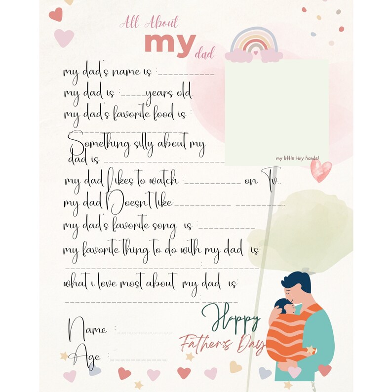 Father's Day Handprint Art Craft father's Day Questionnaire ...