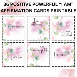 36 Powerful I Am Affirmation Printable Cards Self Reflection Daily ...