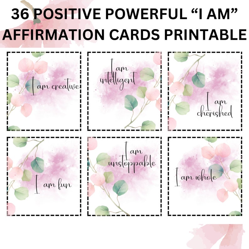 36 Powerful I Am Affirmation Printable Cards - Self Reflection - Daily ...