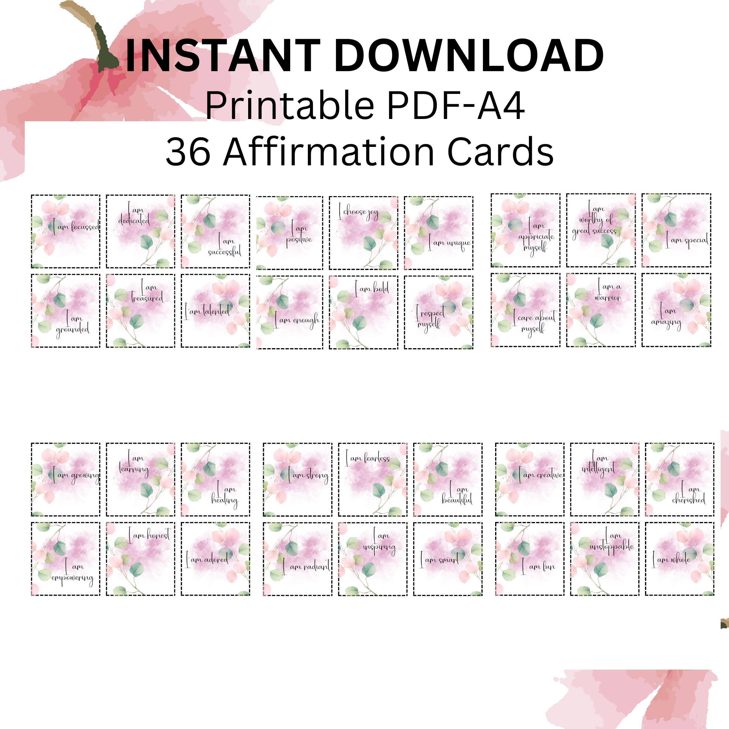 36 Powerful I Am Affirmation Printable Cards - Self Reflection - Daily ...