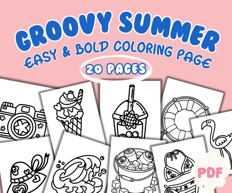 Groovy Summer Coloring Pages | 20 Printable Simple and Bold Coloring ...