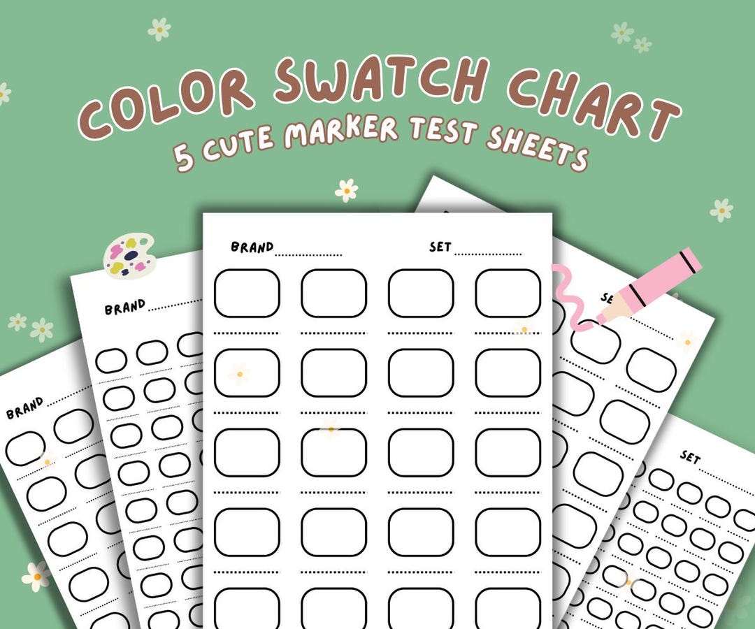 Printable Marker Color Swatch Chart, 5 Test Sheets (PDF) - Etsy