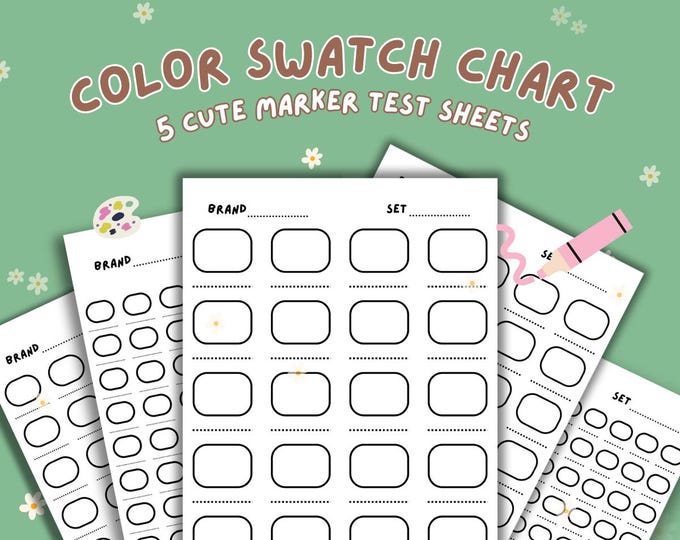 Printable Marker Color Swatch Chart, 5 Test Sheets (PDF) - Etsy