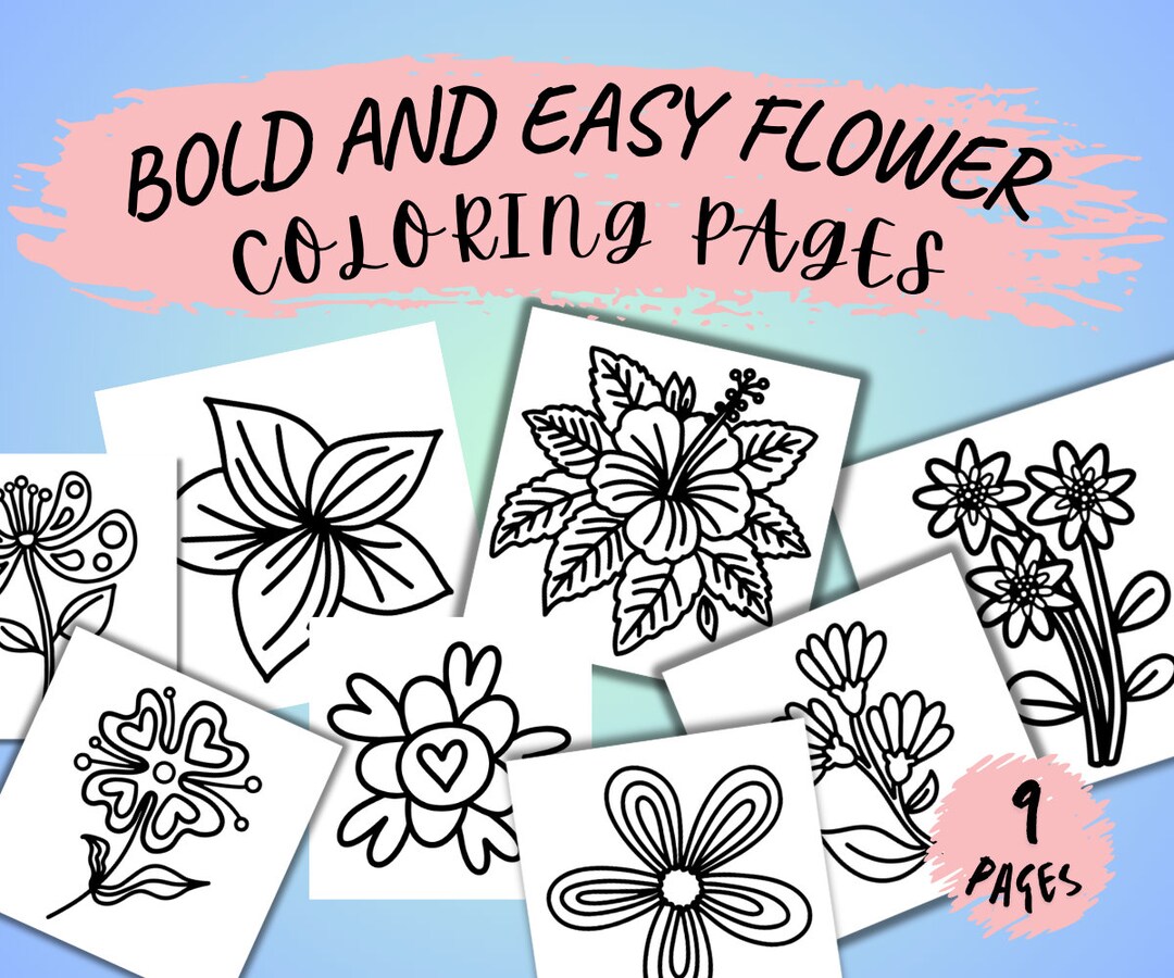Bold and Easy Flowers Coloring Pages - Etsy