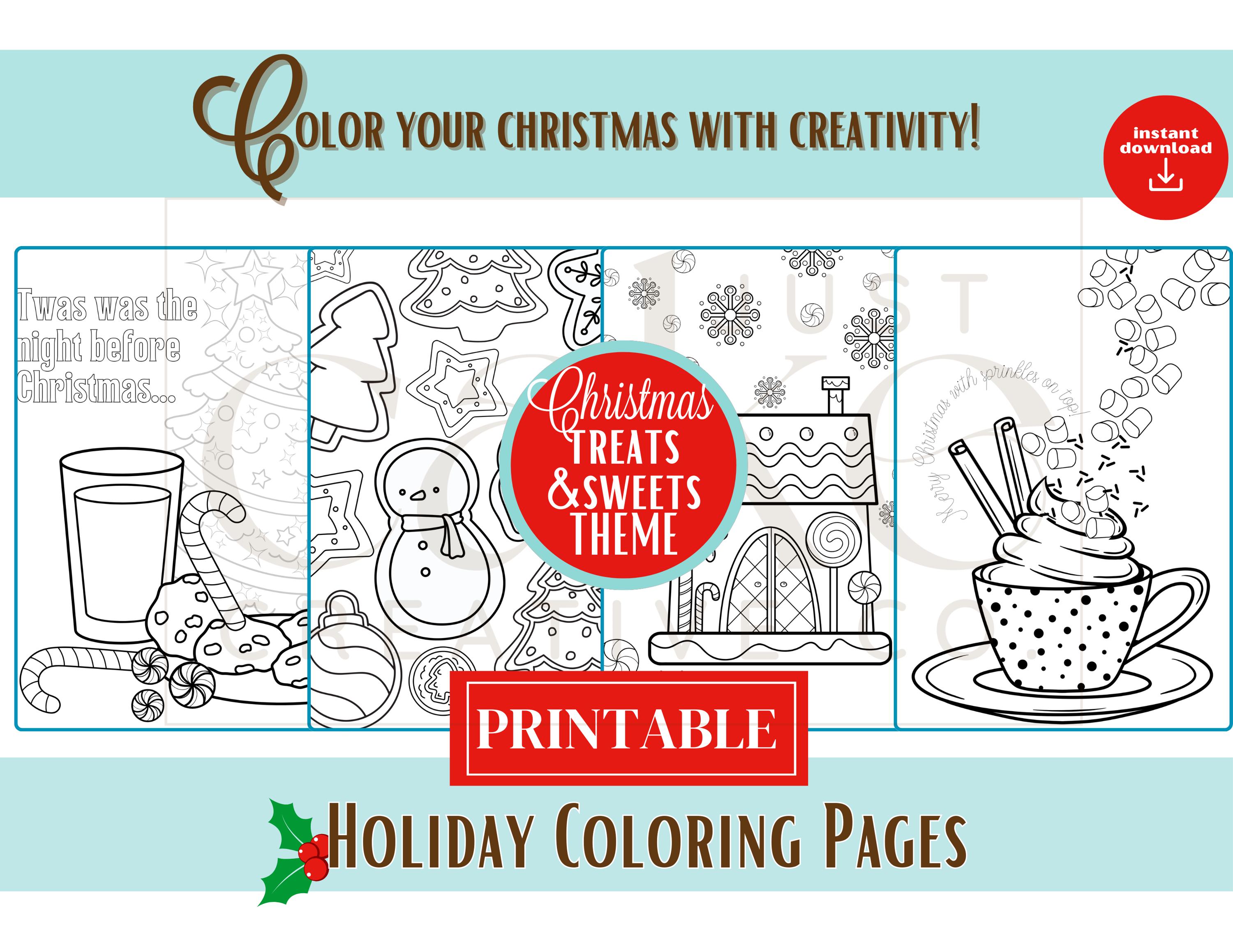 Printable Holiday Coloring Pages, DIGITAL FILE - PDF Christmas Coloring ...