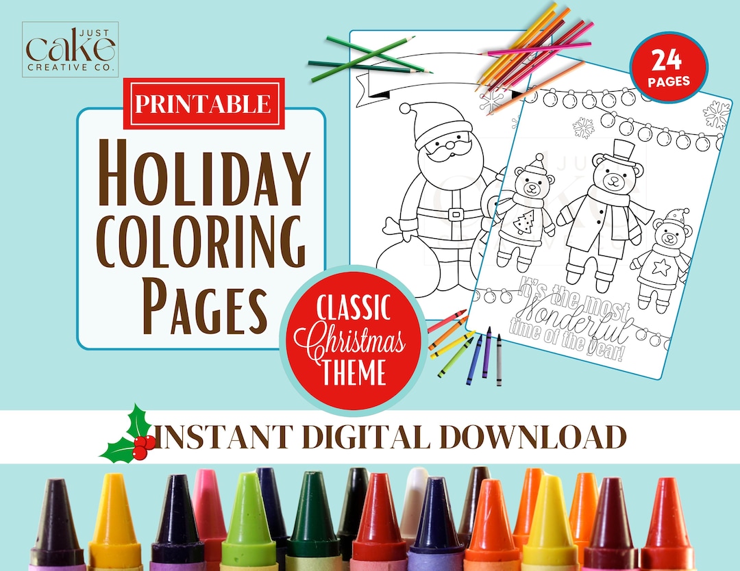 Printable Classic Christmas Coloring Pages, DIGITAL FILE Coloring Book ...