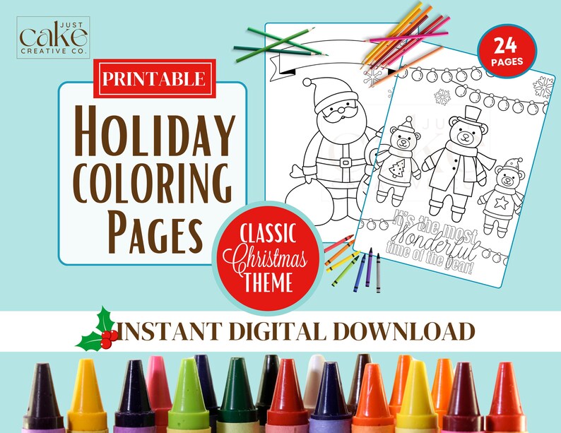 Printable Classic Christmas Coloring Pages, DIGITAL FILE Coloring Book ...