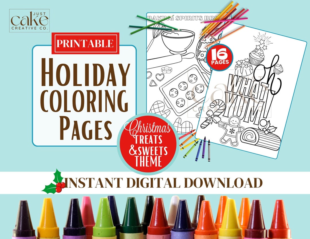 Printable Holiday Coloring Pages, DIGITAL FILE - PDF Christmas Coloring ...