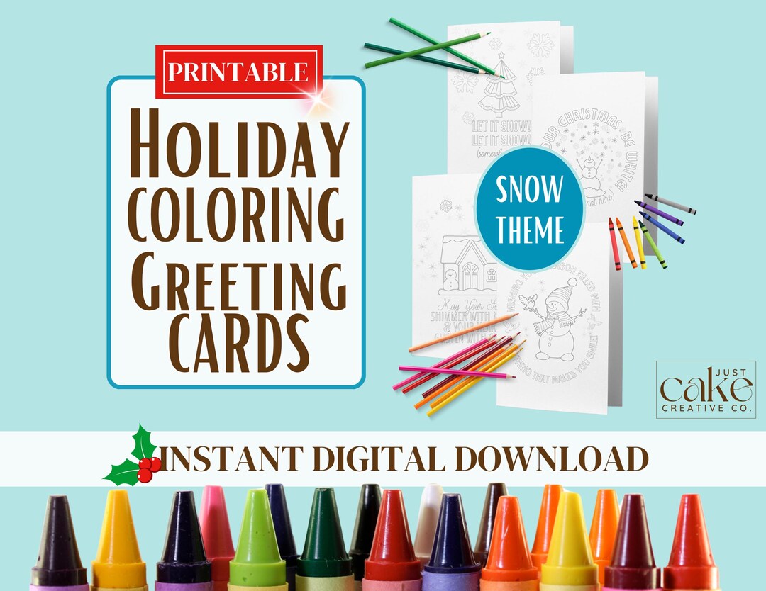 Christmas Coloring Greeting Cards Snow Themed Christmas Cards, Family ...