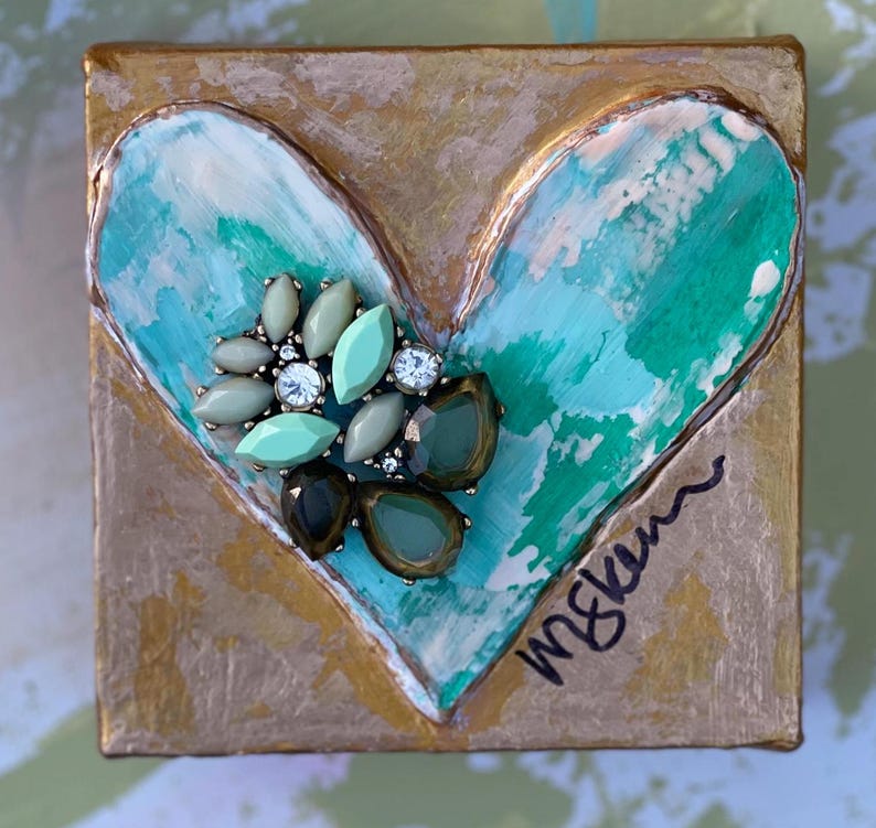 Textured Turquoise Heart, Distressed, Painting on Canvas - Etsy
