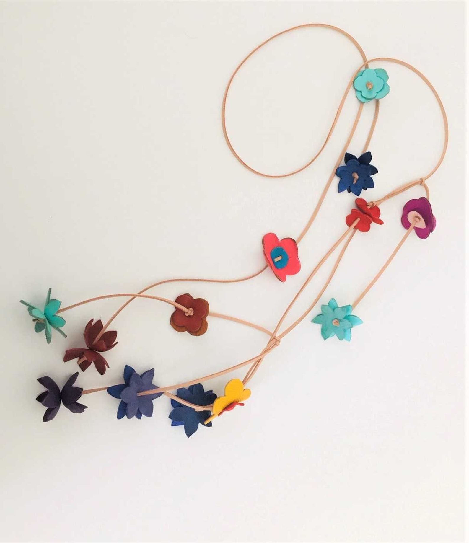 Colorful Leather Flowers Necklace, Leather Lariat, Handmade - Etsy
