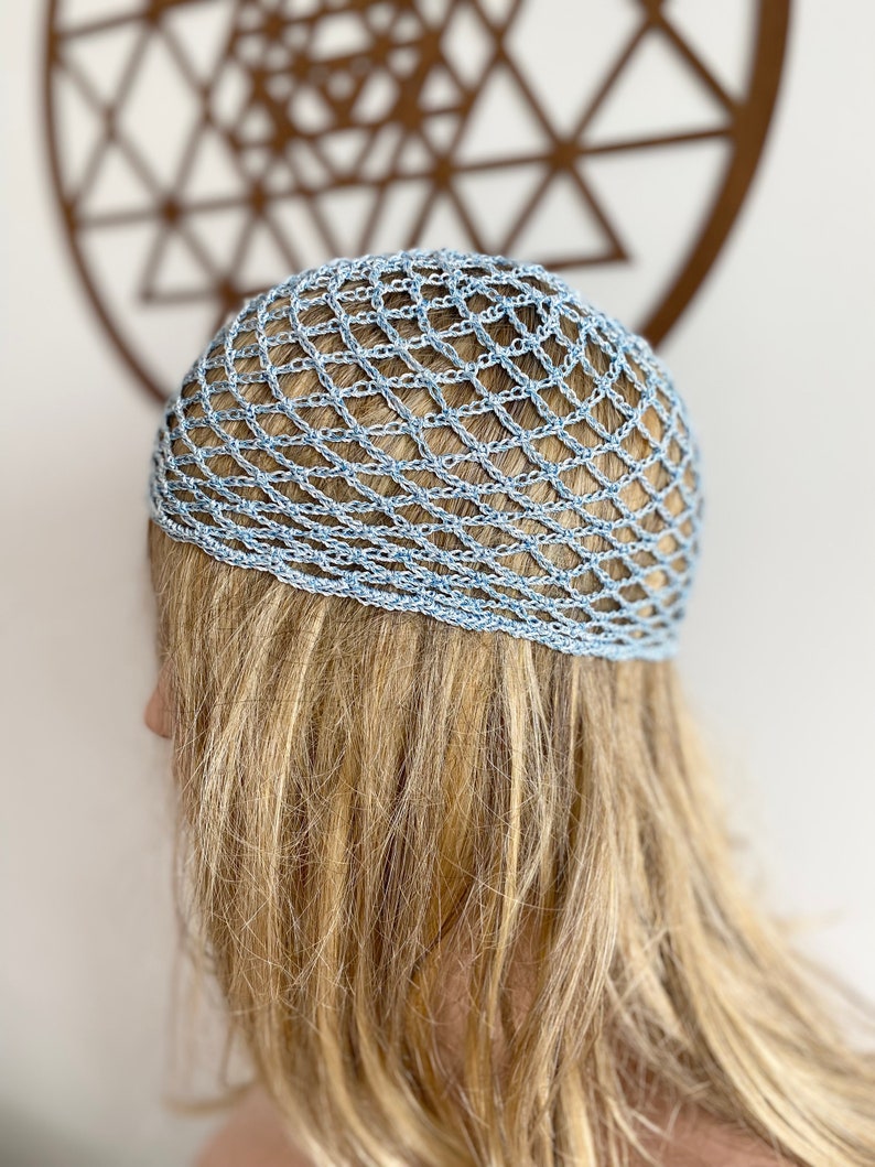 Crochet Blue Mesh Hat: Baby Blue Skull Cap, Netted Beanie, Handmade - Etsy