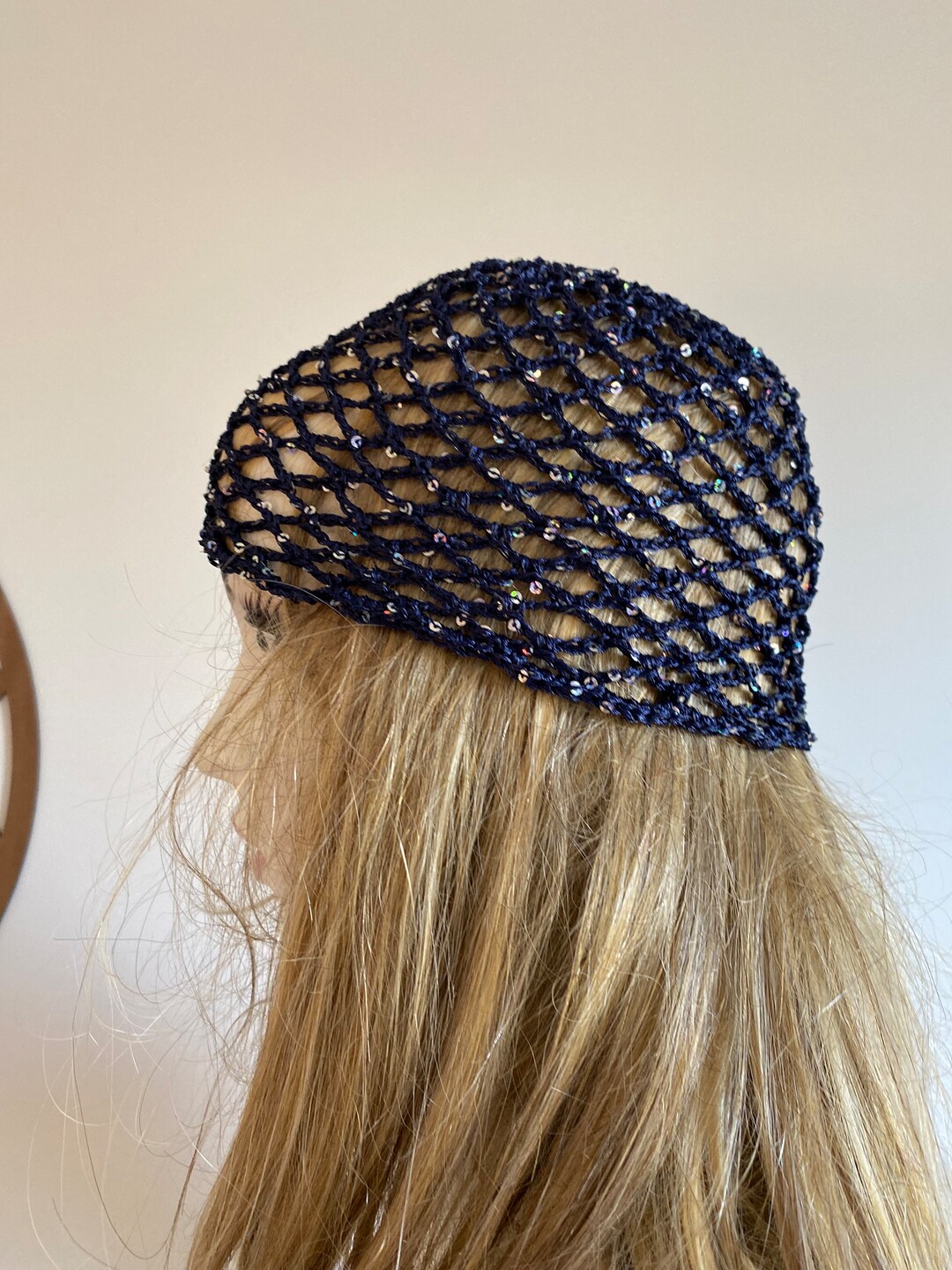 Crochet Dark Blue Mesh Hat, All Color Skull Cap, Netted Mesh Beanie ...