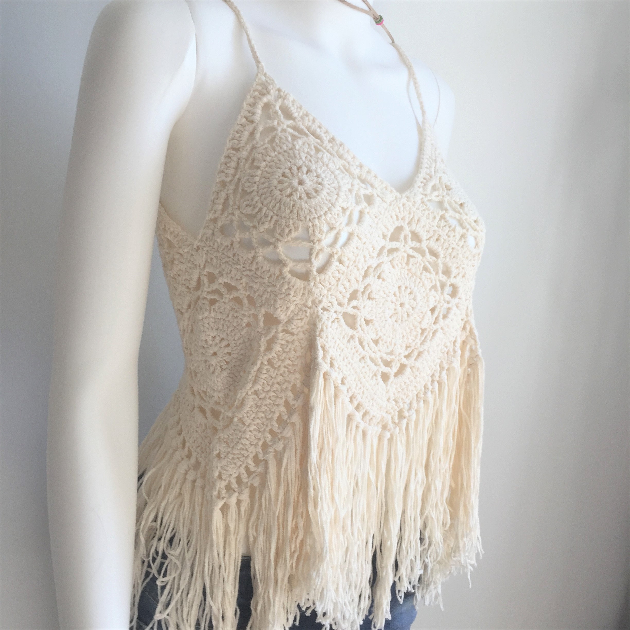 Cream Halter Top, Boho Ivory Crochet Crop, Festival Boho Top, Hippie ...