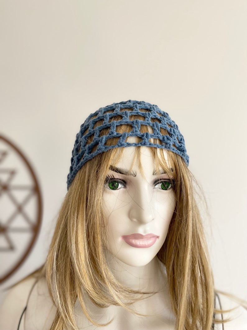 Denim Jeans Blue Crochet Velvet Mesh Hat, All Color Skull Cap, Netted ...
