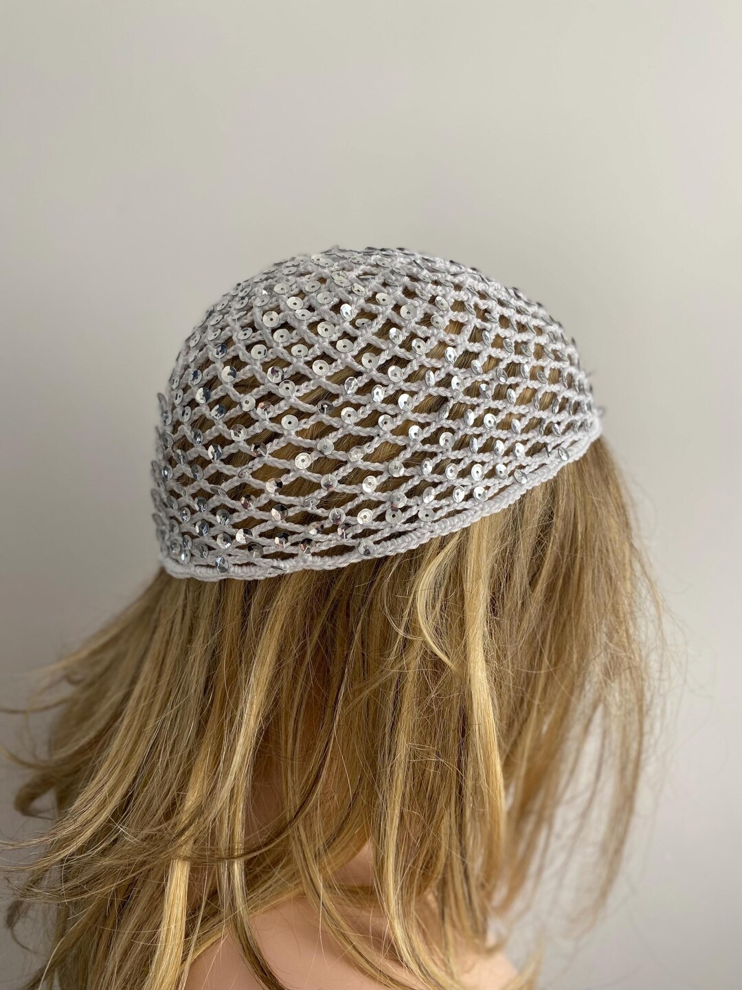 Crochet White Mesh Hat, All Color Skull Cap, Netted Beanie, Handmade ...