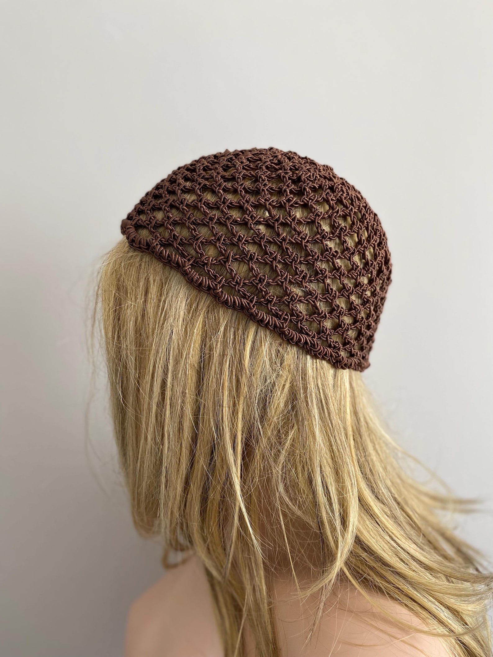Brown Crochet Coton Mesh Hat, All Color Skull Cap, Netted Mesh Beanie ...