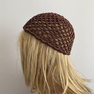 Brown Crochet Coton Mesh Hat, All Color Skull Cap, Netted Mesh Beanie ...