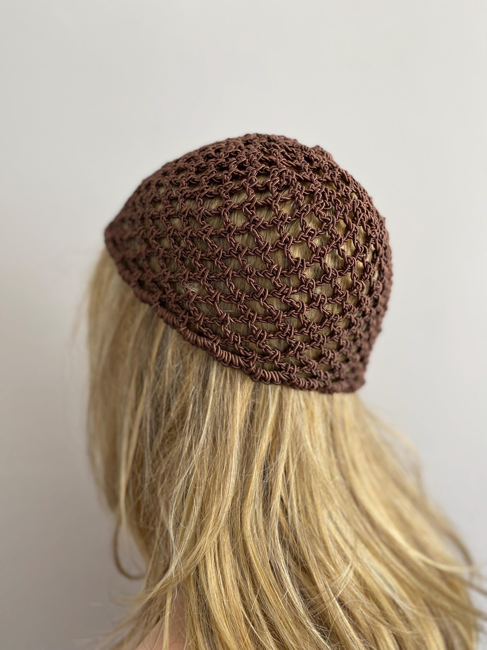 Brown Crochet Coton Mesh Hat, All Color Skull Cap, Netted Mesh Beanie ...