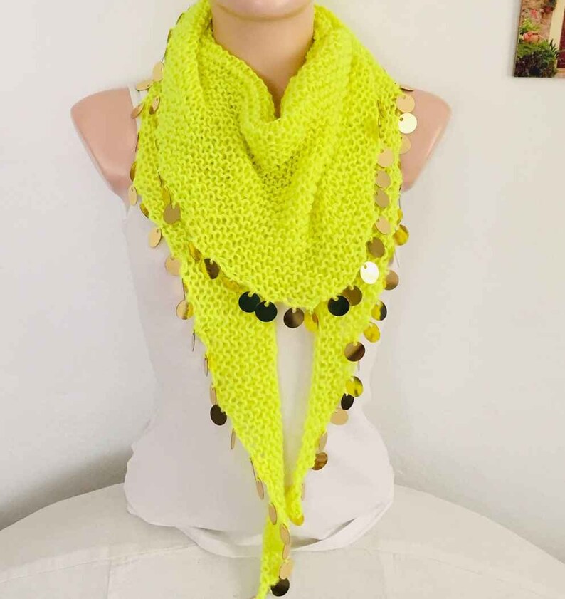 Neon Yellow Shawl Wrap Scarf Mother Gift Triangle Scarf - Etsy