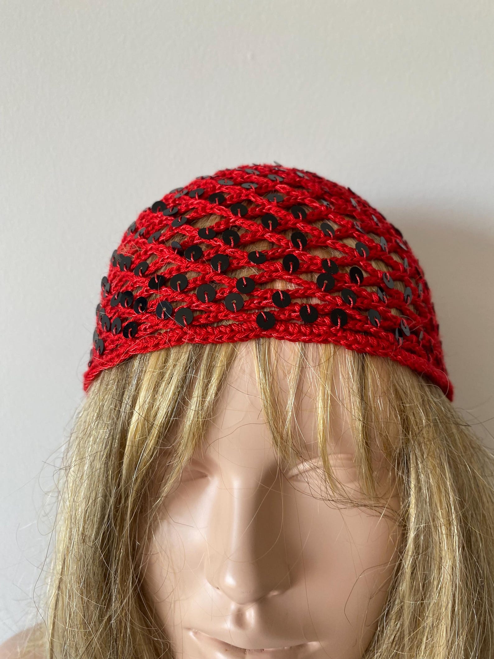 Carmen Crochet Red Mesh Hat: All Color Skull Cap, Netted Beanie ...