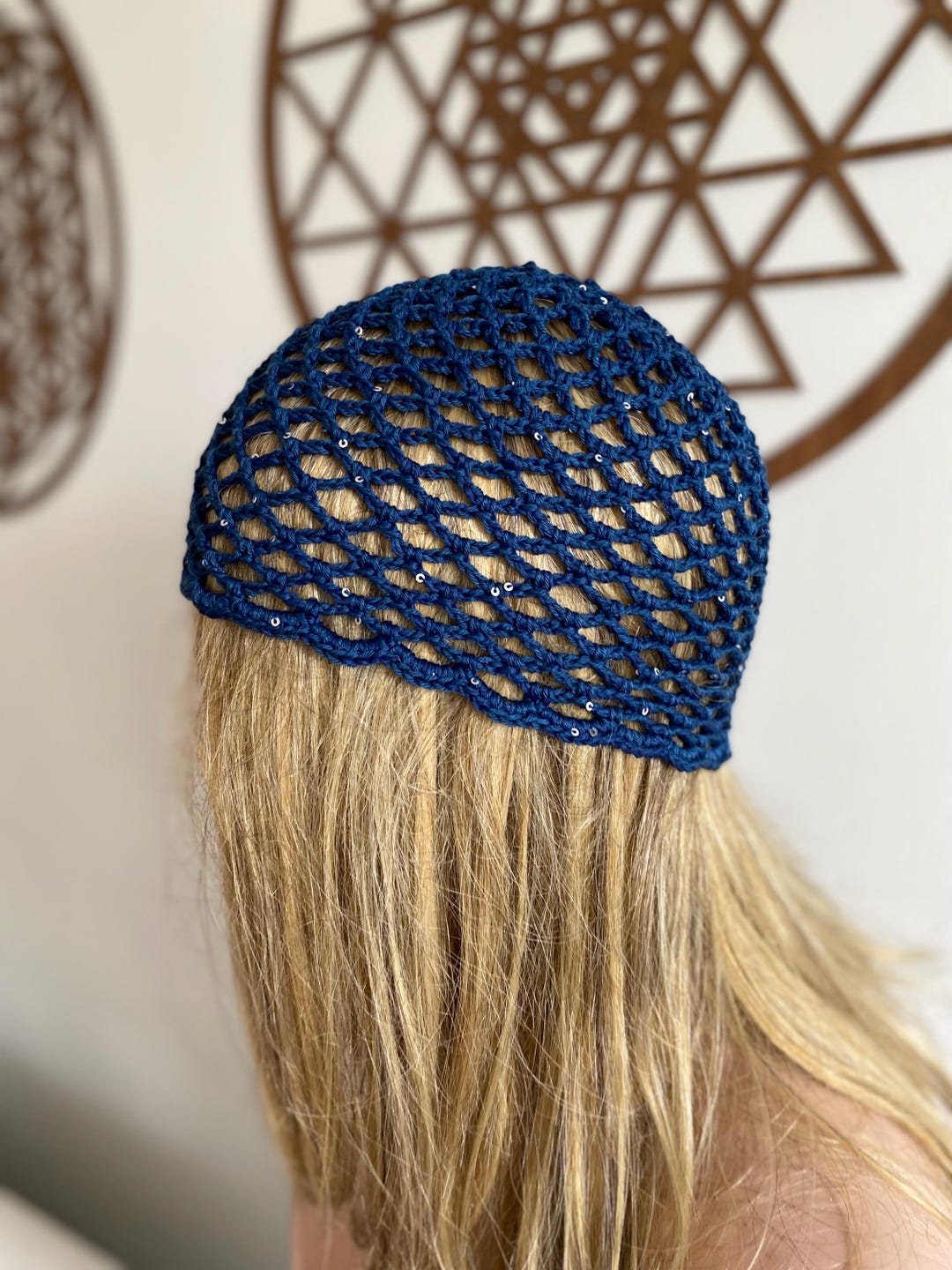 Crochet Navy Blue Mesh Hat, All Color Skull Cap, Netted Mesh Beanie ...