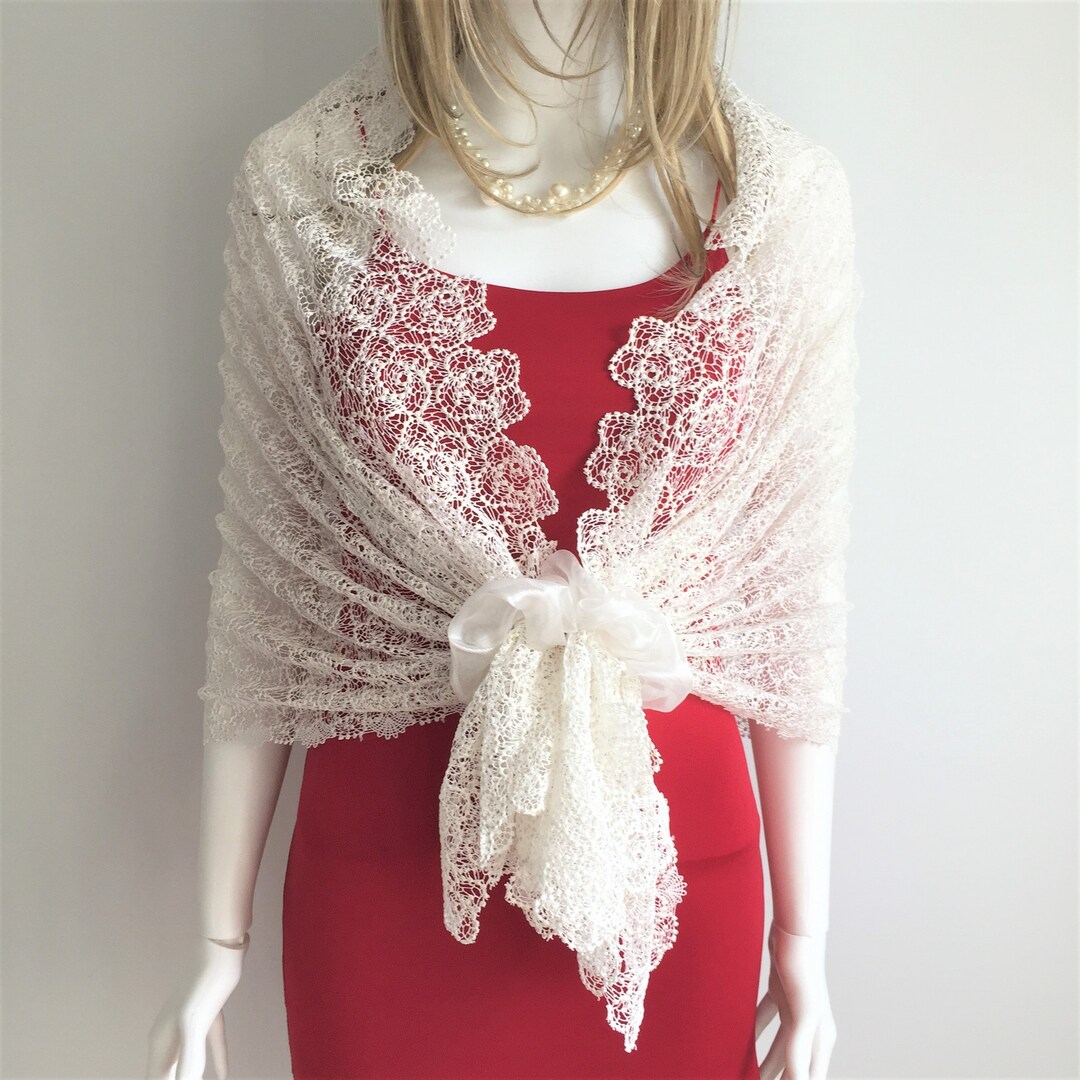 Daisy Bridal Shawl, off White and Gold French Lace Shawl, Wedding Wrap ...