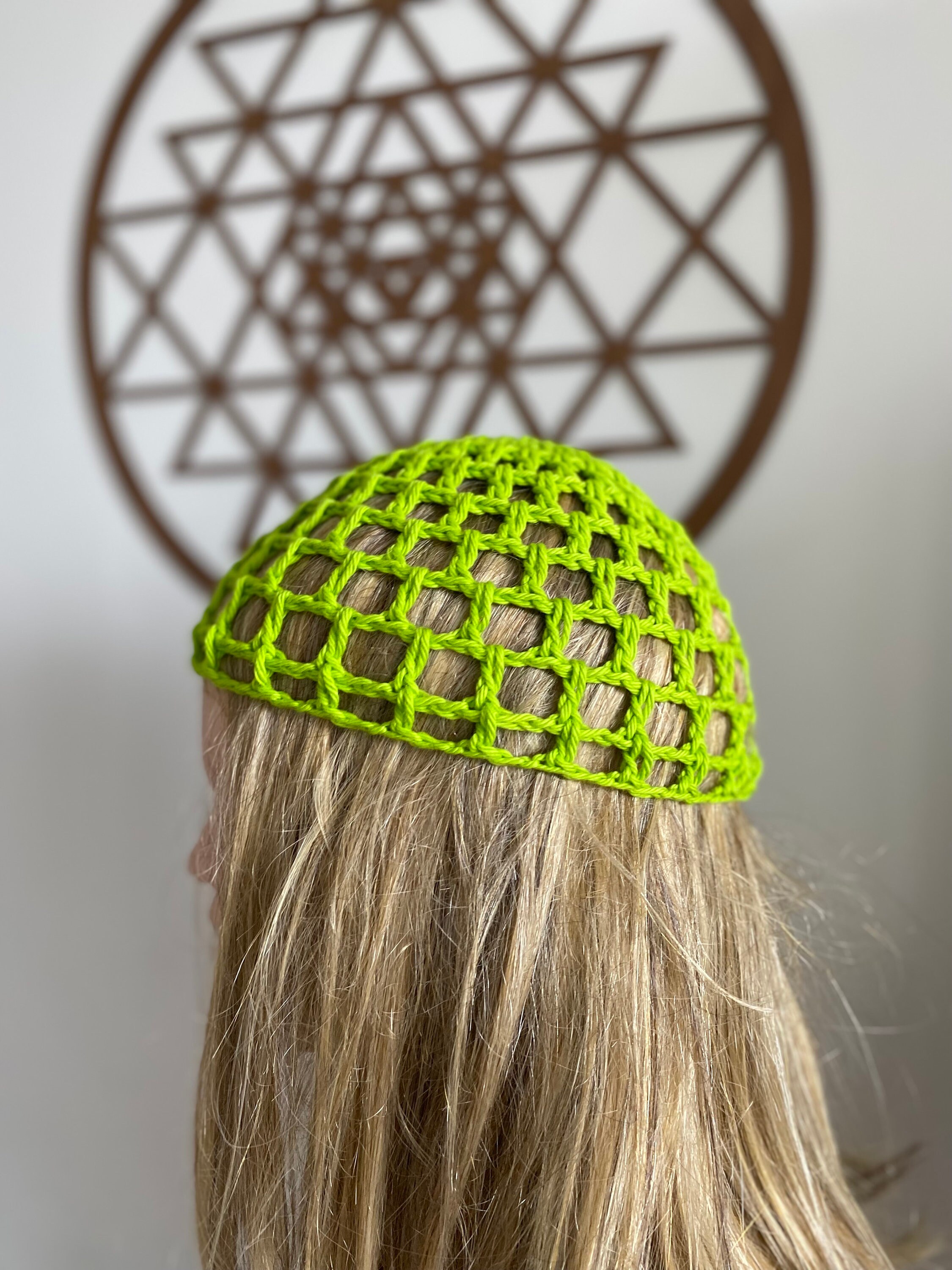 Green Crochet Cotton Mesh Hat, All Color Skull Cap, Netted Mesh Beanie ...