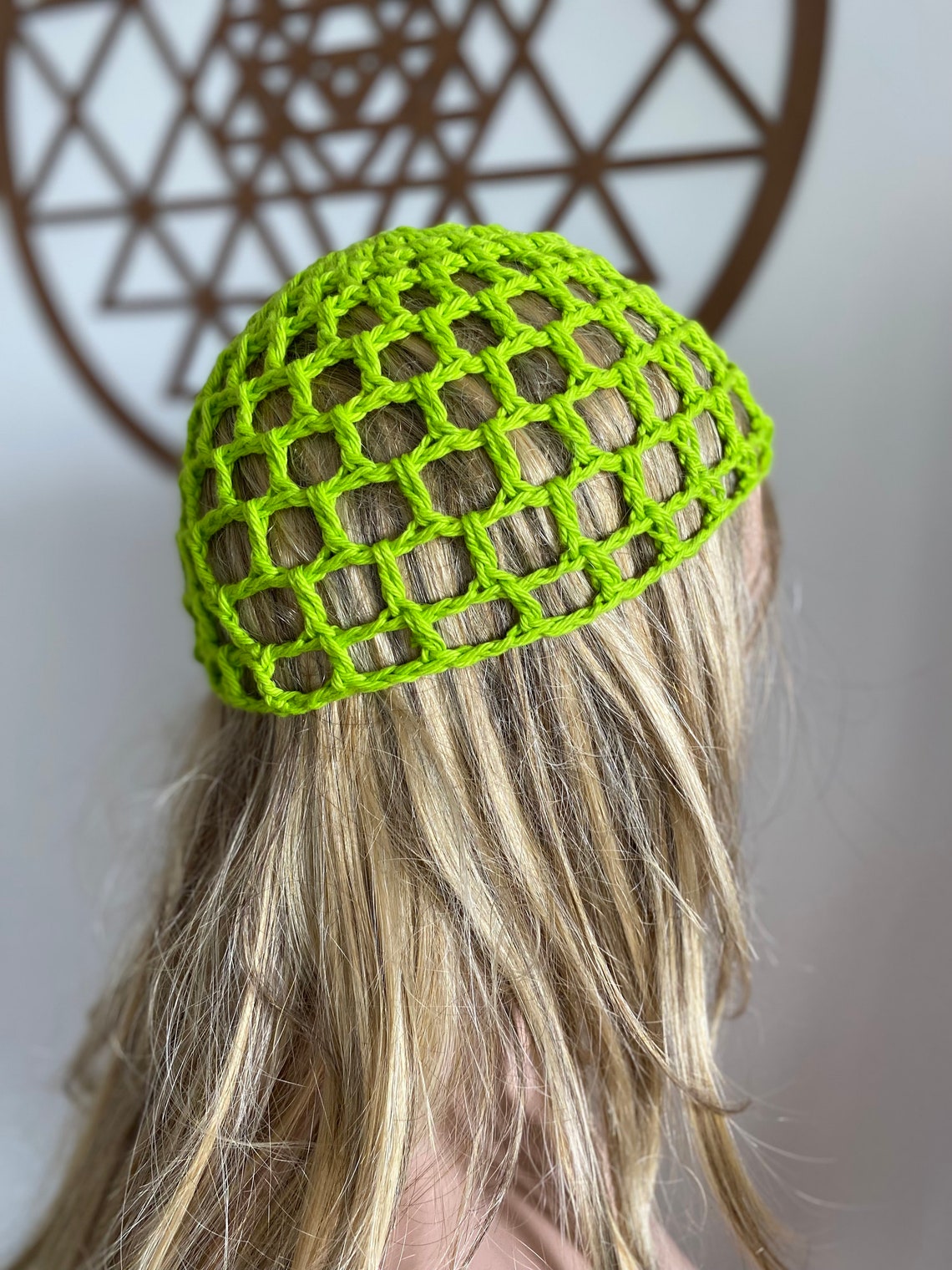 Green Crochet Cotton Mesh Hat, All Color Skull Cap, Netted Mesh Beanie ...